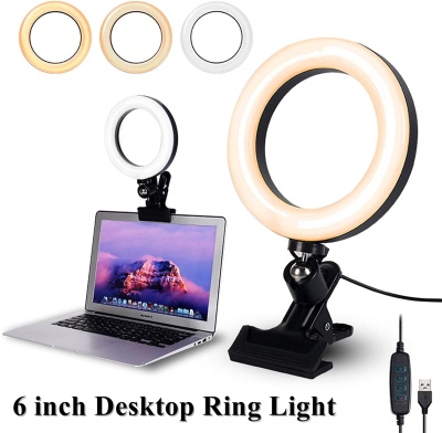 6" Ring Light with Mounting Clamp for Video Conferencing, Webcam Light with 3 Light Modes and 10 ...