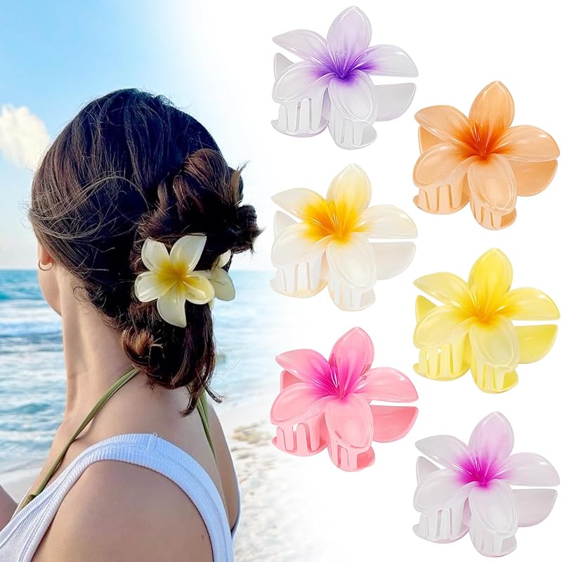 Flower Hair Clips for Women 6 Pack Hawaiian Flower Hair Claw Clips ...
