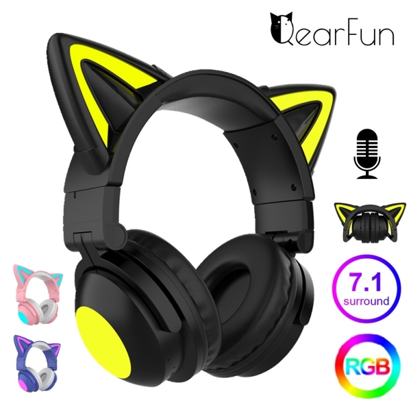 HIFI Stereo Cat Headphones for cell phoneRGB Wireless Earphones with ...