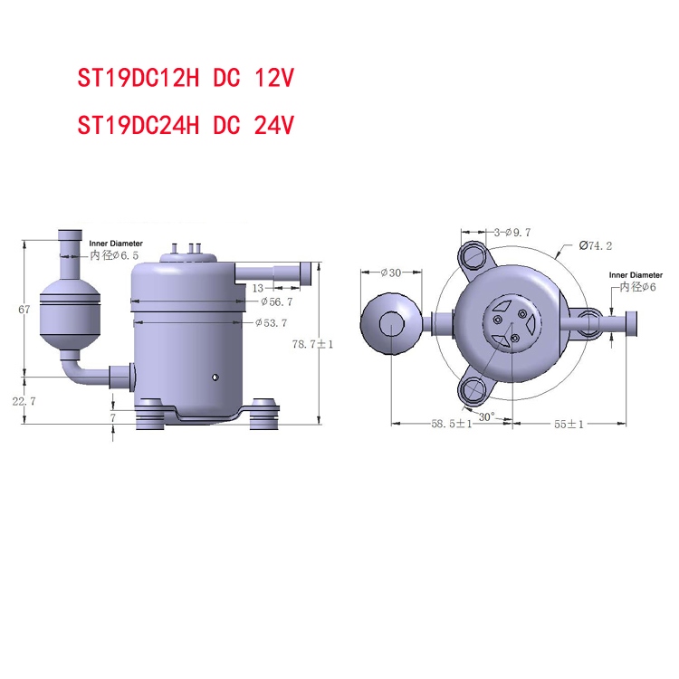 PURSWAVE ST19DC DCTiny Compressor 12V24V48V MAX 450W capacity R134a for portable refrigerator ...